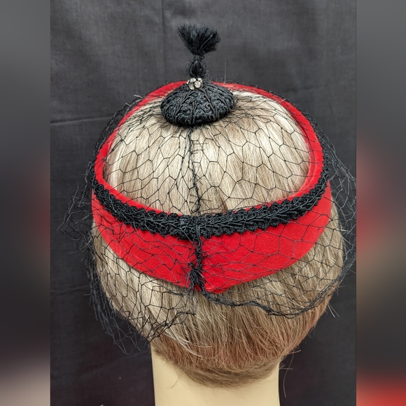 Accessories | Red 196s Open Top Pillbox Lika Cap Black Net Tassel ...